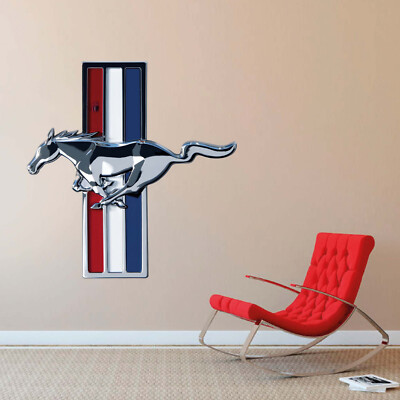 Mustang Horse Tri Bar Logo Wall Decal Garage Wall Decor Mural Vinyl ...