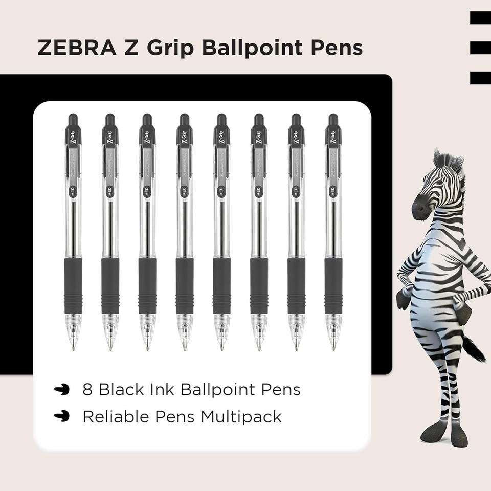Zebra Z Grip Black Ballpoint Pens 16 Pack Retractable Biro 2x8pk | eBay UK