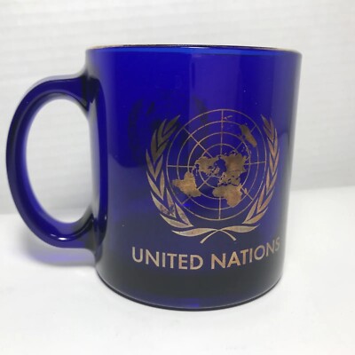 Vintage United Nations Colbalt Blue Gold Trim Coffee Cup Souvenir Mug ...