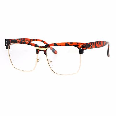 Mens Clear Lens Glasses Designer Fashion Square Frame Eyeglasses UV 400 ...