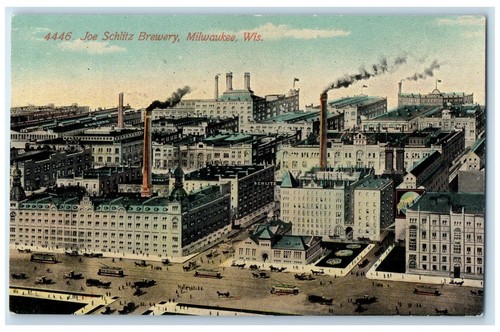 c1910 Joe Schlitz Brewery Building Street Cars Milwaukee Wisconsin WI ...