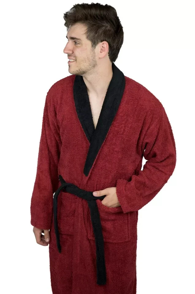 Men’s Terry Cotton Bathrobe Shawl Collar Robe with Two Tone Style | eBay