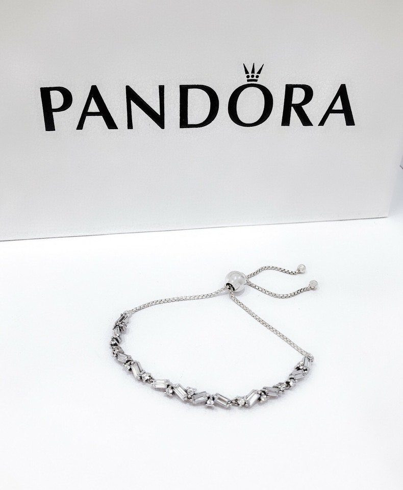 NEW Authentic PANDORA 925 Silver Glacial Ice Crystals Sliding Bracelet ...