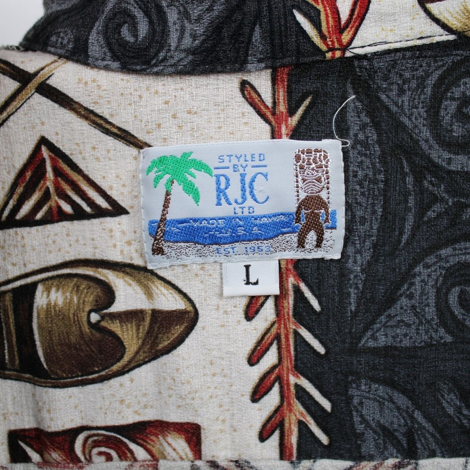 RJC Ltd Outrigger Canoe Barkcloth Hawaiian Aloha Shirt Lg Paddles | eBay