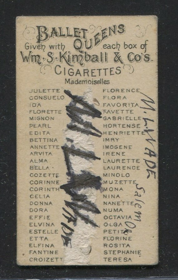 1889 Vintage WM. S. Kimball Cigarette Card N182 Ballet Queens Annette ...