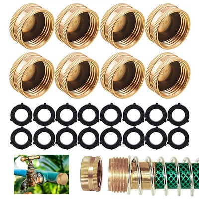 NEW Garden Hose End Caps with Washers Brass Fix Leaky Spigot Cap Set 3/ ...