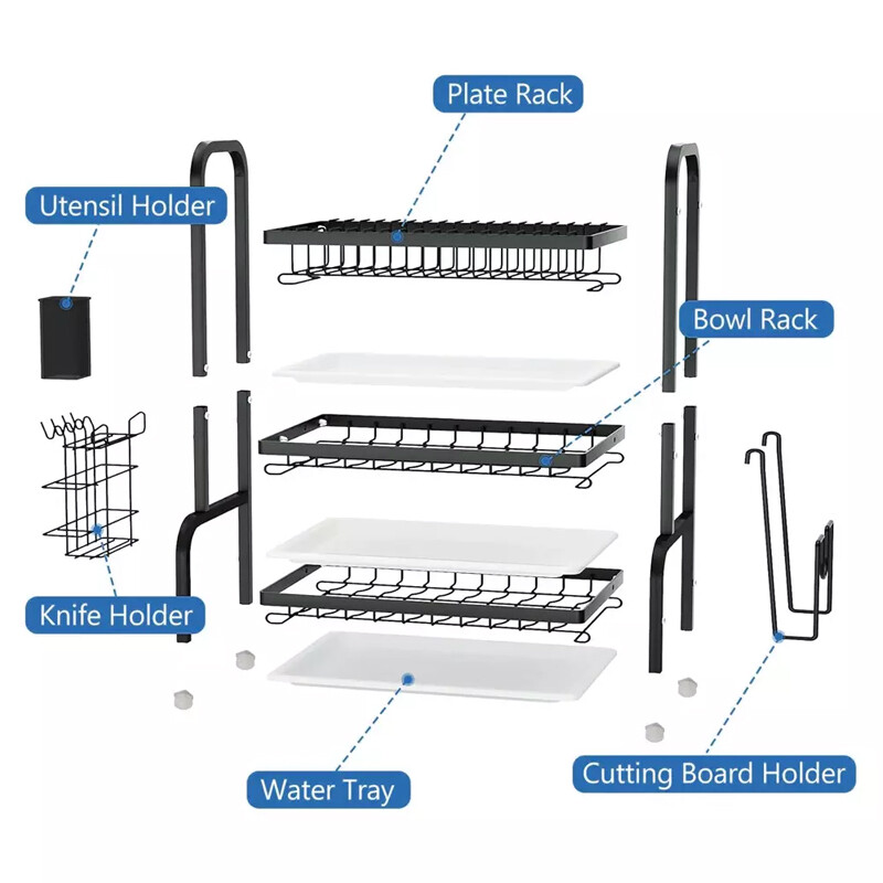3 Tier Dish Drainer Rack with Drip Tray Cutlery Holder Plate Rack ...