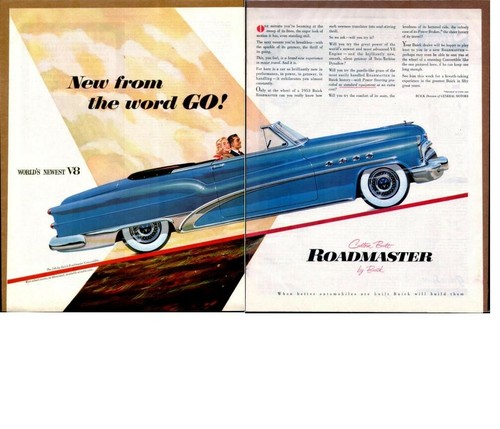 2-Page BUICK ROADMASTER CONVERTIBLE Original Vintage Color Auto Promo ...