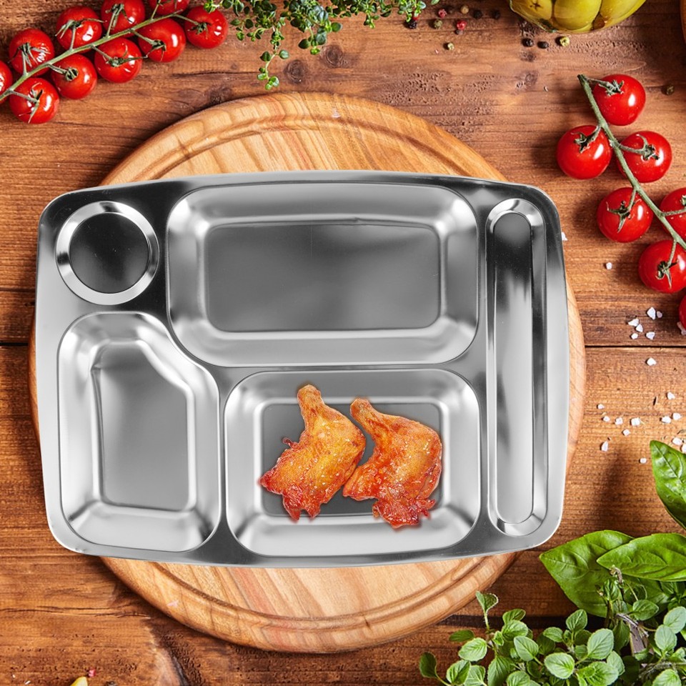 Divided Plate Lunch Compartment Tray Unbreakable Dinner Plates Meal ...