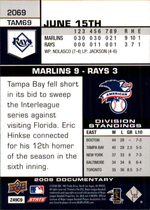 2008 Upper Deck Documentary Tampa Bay Rays Baseball Card #2069 Carl ...