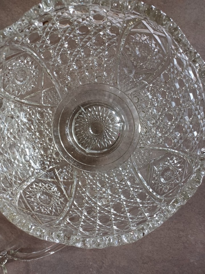 L E Smith Daisy & Buttons Punch Bowl Set 8 Cups & Glass Ladle | eBay