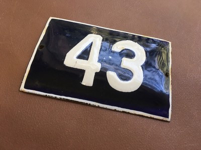 ANTIQUE VINTAGE ENAMEL SIGN HOUSE NUMBER 43 BLUE DOOR GATE STREET SIGN ...