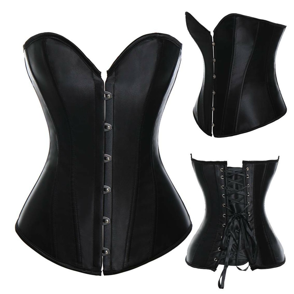Women‘s Black Waist Training Corset Steampunk Gothic Basque Bustier ...