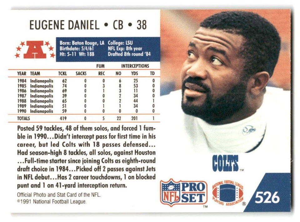 Eugene Daniel 1991 Pro Set #526 Indianapolis Colts FOOTBALL | eBay