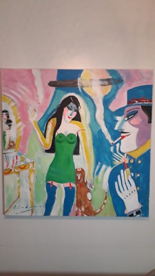 EARL LINDERMAN 36X36 Original Acrylic on Canvas "Blue Angel and Her Pal ...