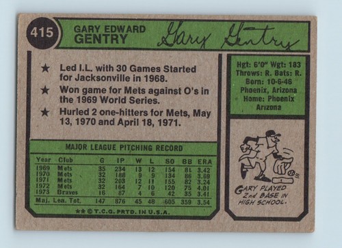 1974 Topps Gary Gentry Atlanta Braves #415 | eBay
