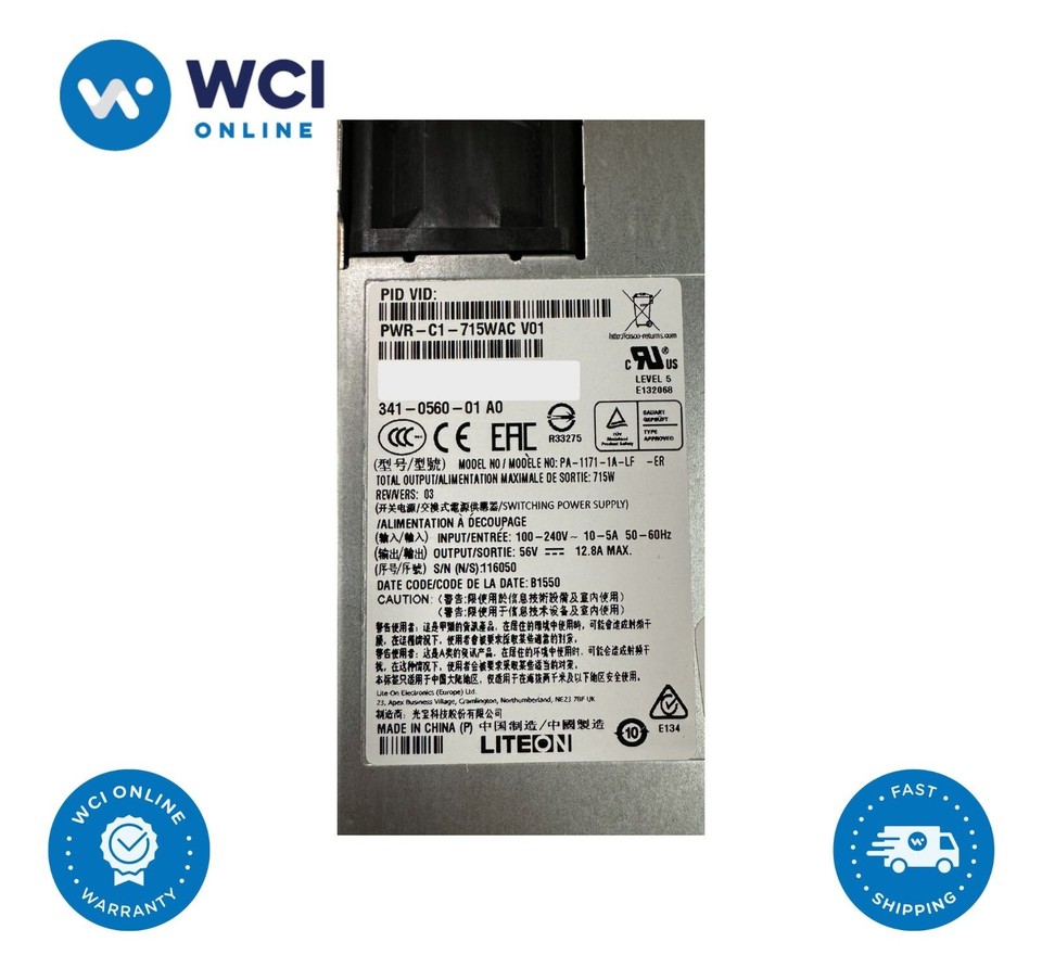 Cisco PWR-C1-715WAC Power Supply for 3850 Series Switch, w/ Power Cord ...