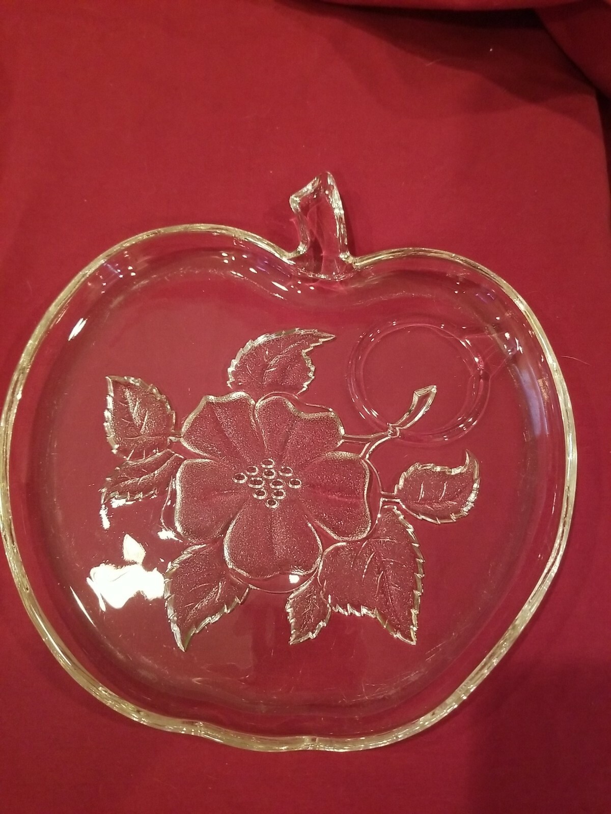 Vintage 4 Clear Glass Apple Shaped Plates Lunch Snack Floral Pattern | eBay