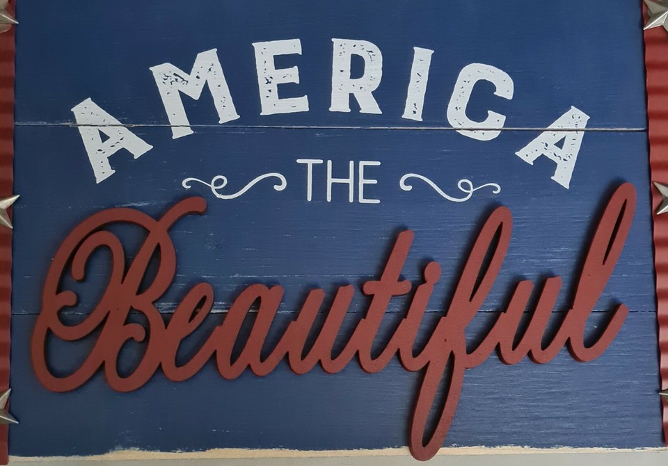 America The Beautiful USA Blue Red White Sign Wood Patriotic Art Decor ...