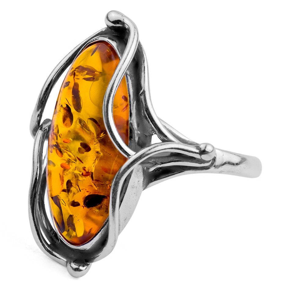 925 Solid Sterling Silver Honey Baltic Amber Oval Designer Classic ...