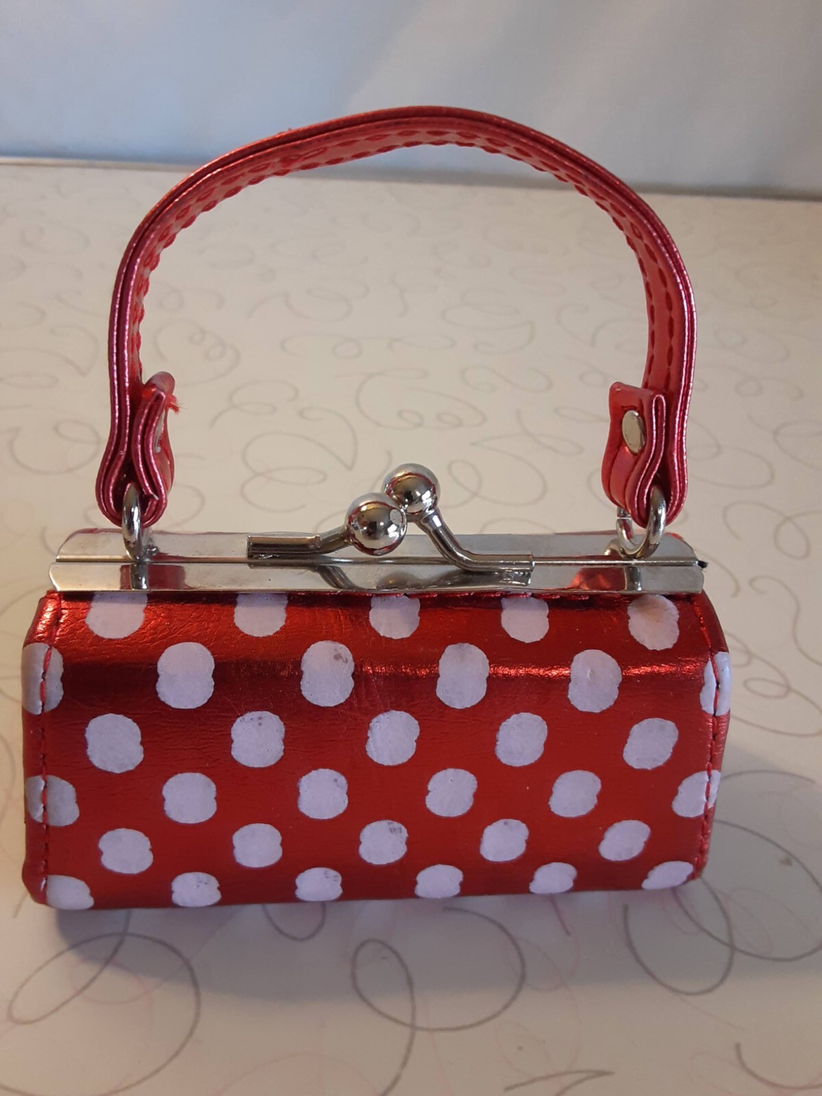Mini Lipstick or Coin Purse Metallic Red & White Poke A Dots | eBay