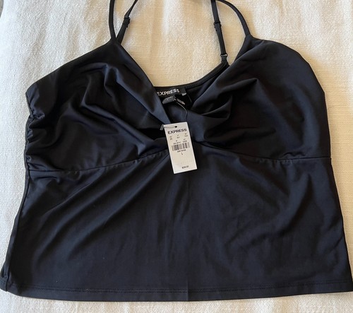 Express women's black spaghetti strap body contour crop tank, sz L | eBay
