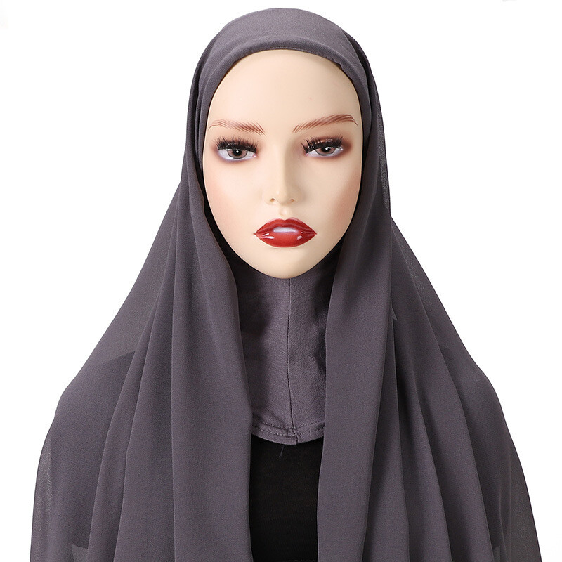 Muslim Chiffon Hijab With Cap Women Veil Headscarves Headwraps Cap Soft ...