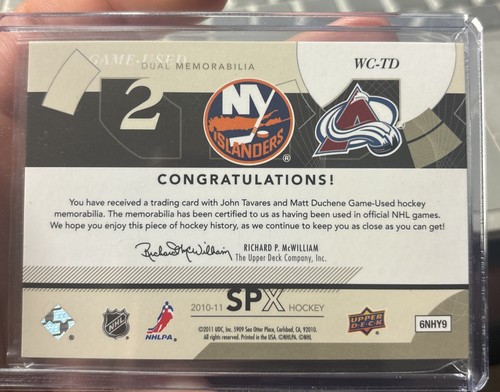 John Tavares Matt Duchene Spx 2010-11 Winning Combos /15 Big Game Used ...