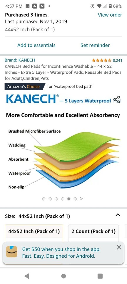 Adult Kanech incontinence Bed Pad, Washable 44"X 52" 5 layers | eBay