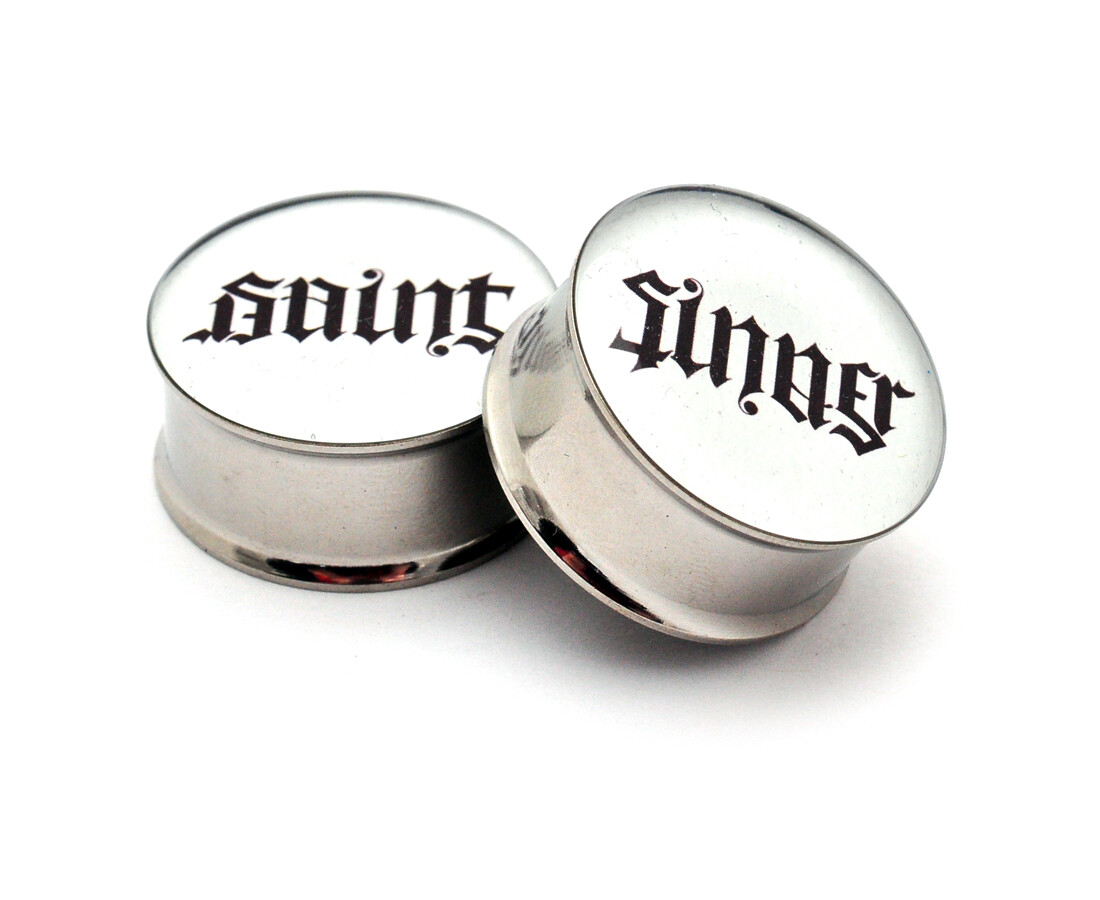 Pair of Double Flare Saint/Sinner Picture Plugs gauges Choose Size | eBay