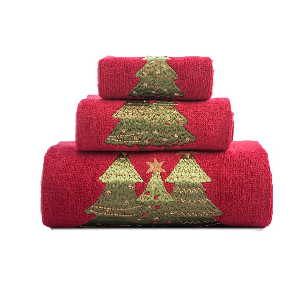Xmas 100% Cotton Embroidered Bathroom Christmas 3 Piece Towel Set ...