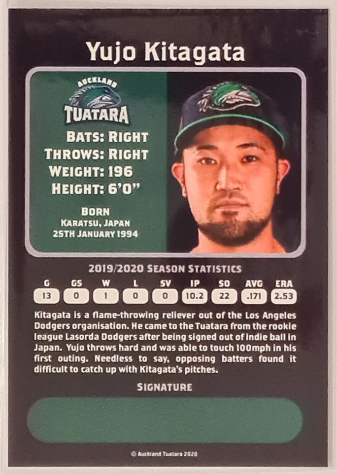 2019 / 2020 AUCKLAND TUATARA ABL BASEBALL CARD – YUJO KITAGATA *MINT ...