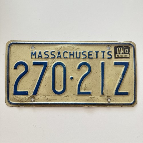 Vintage 73 MASS White Blue Rear License Plate # 270-21Z Massachusetts ...