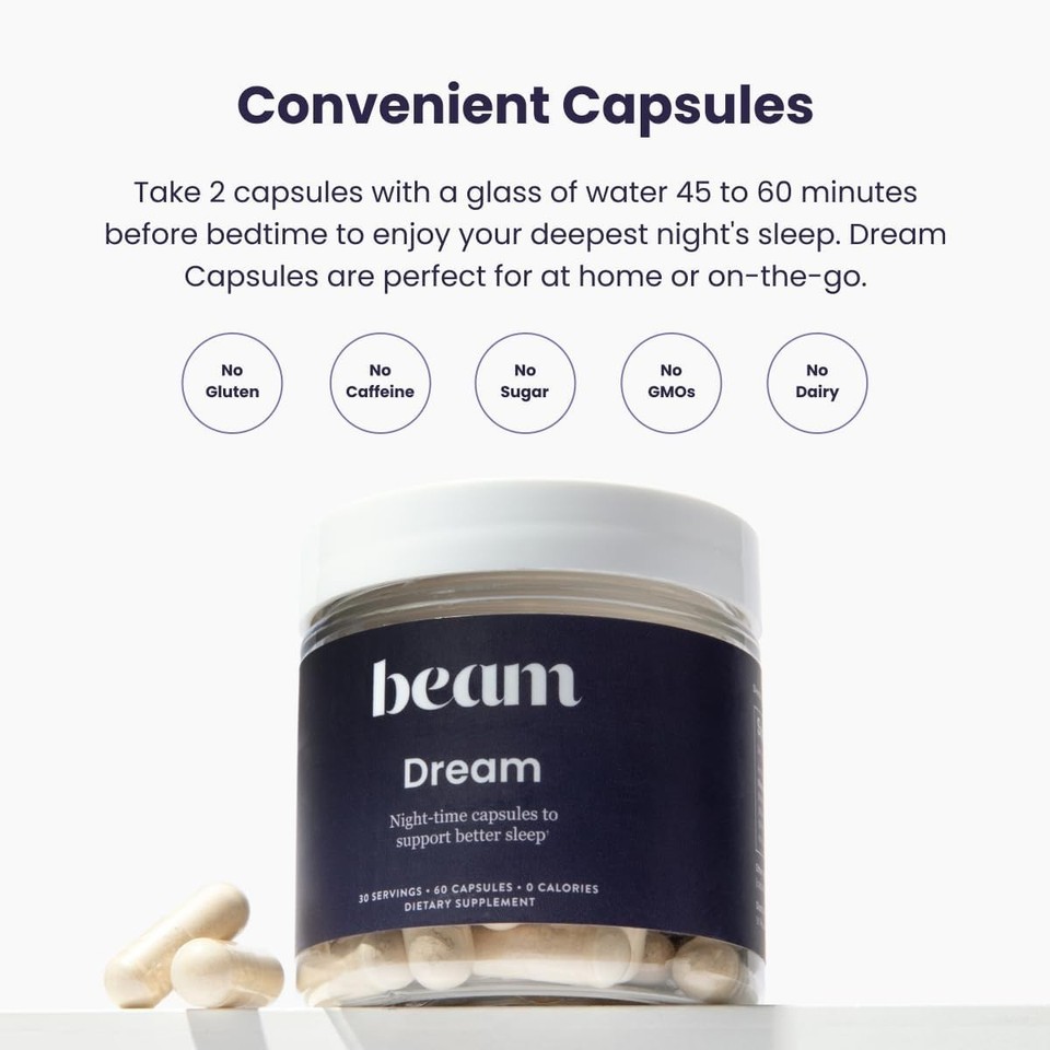 Beam Dream Sleep Capsules-60 Capsules, 30 Servings for Relaxation, Deep ...