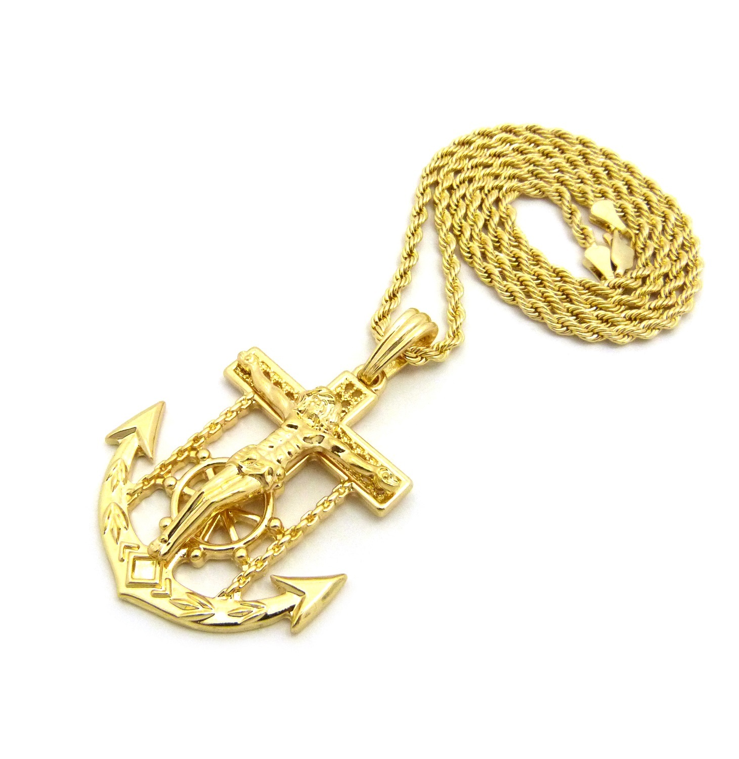 NEW MARINER'S ANCHOR CROSS PENDANT & 24" BOX/ROPE/CUBAN CHAIN NECKLACE ...
