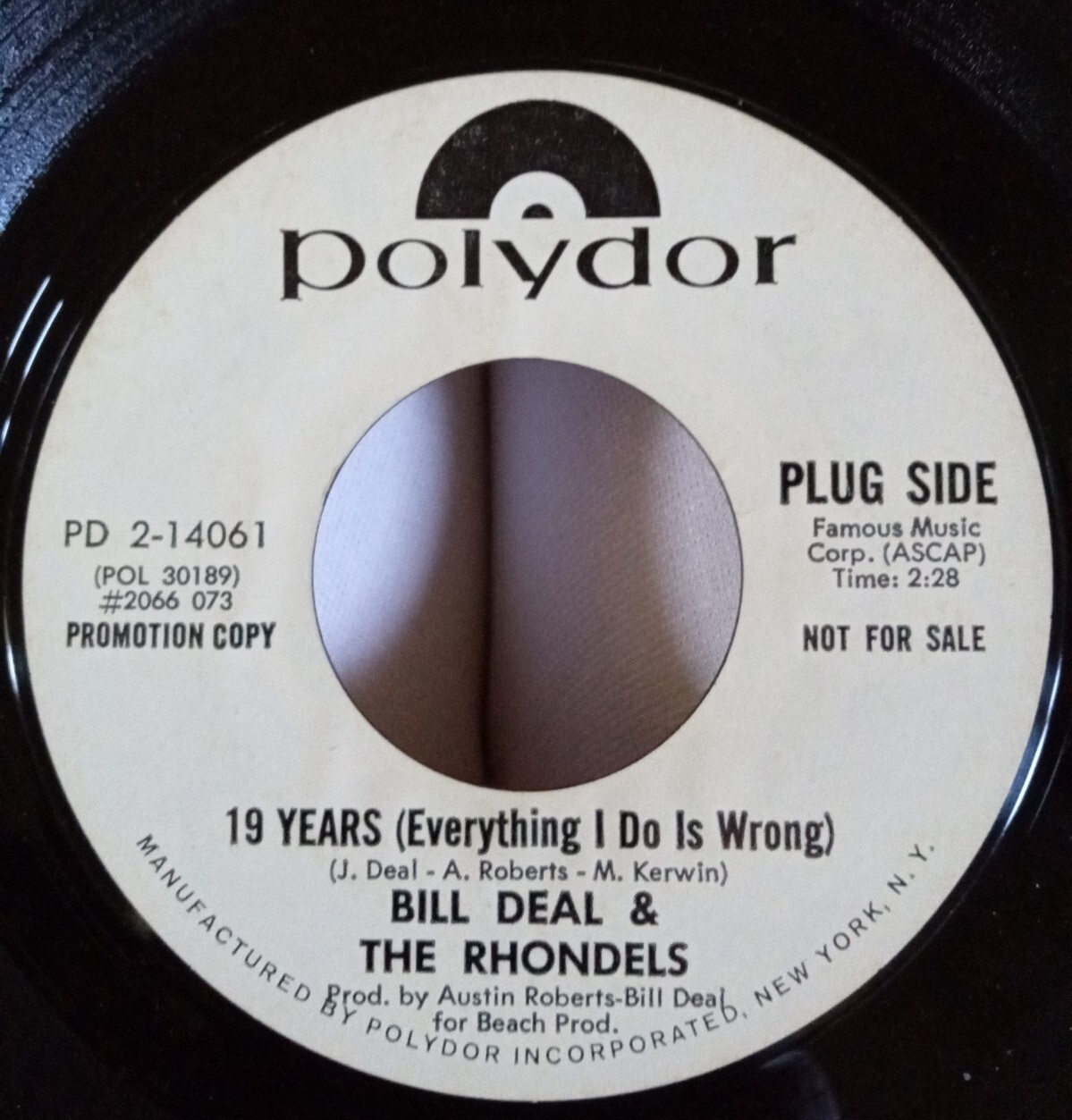 PROMO 45! Bill Deal And The Rhondels 19 Years / Sea Of Life Polydor ...