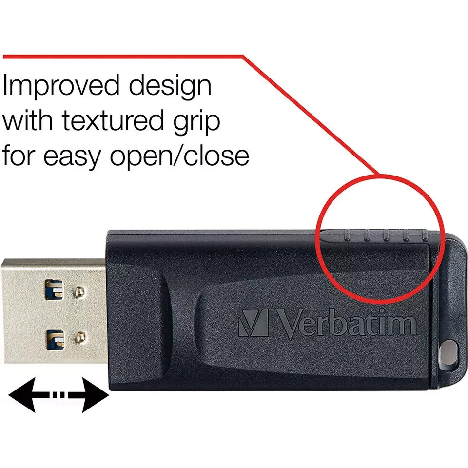 Verbatim 10PK USB 32GB Slider Flash Drive 2.0 Black Memory Stick ...