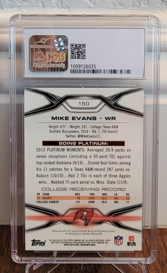2014 Topps Platinum Football #150 MIKE EVANS Rookie Card RC * CSG 9 ...