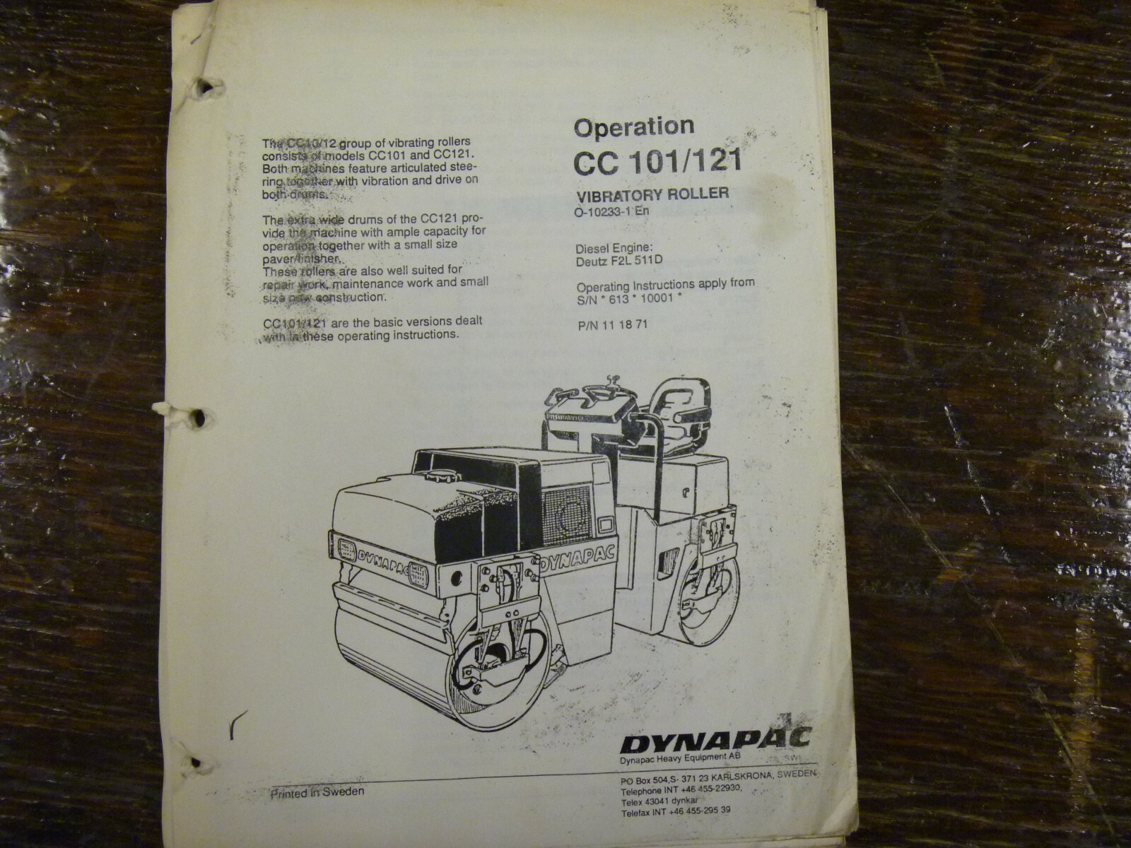 Dynapac CC101 CC121 Vibratory Compactor Roller Owner Operator ...