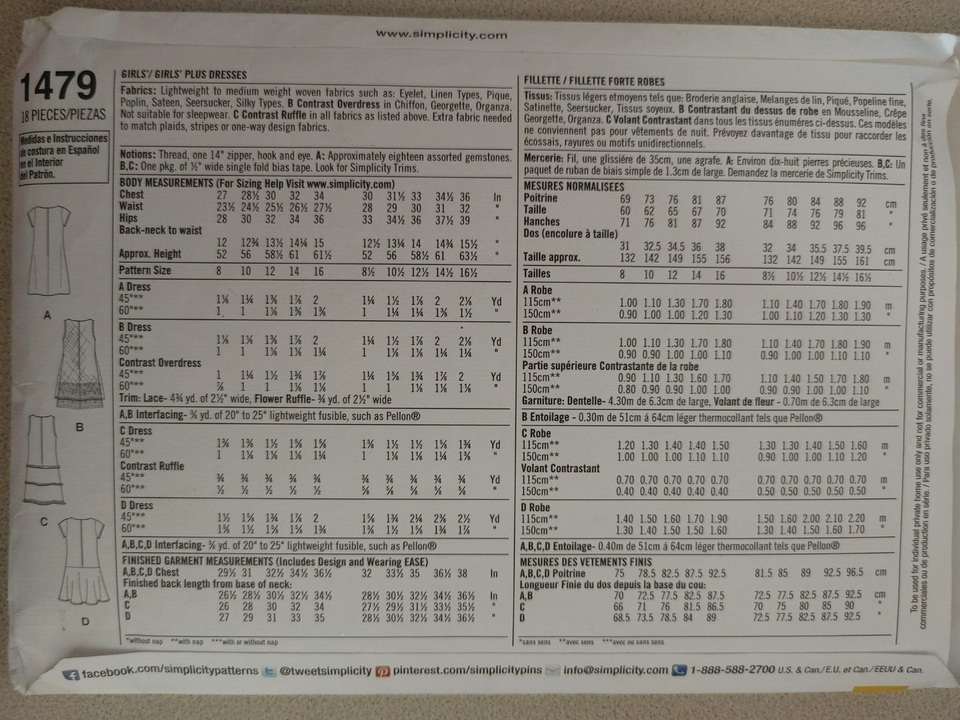 Simplicity Pattern 1479 Girls' Plus Dresses Sizes 8 10 12 14 16 | eBay