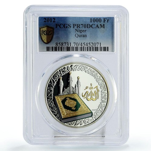 Niger 1000 francs Holy Quran Muslims Kaaba Islam PR70 PCGS silver coin ...