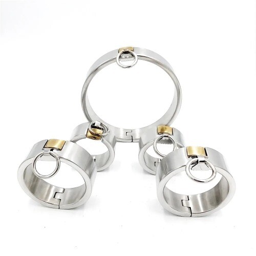 Stainless Steel Slave Handcuffs Restraint Rings NeckCollar Wrist Lock ...