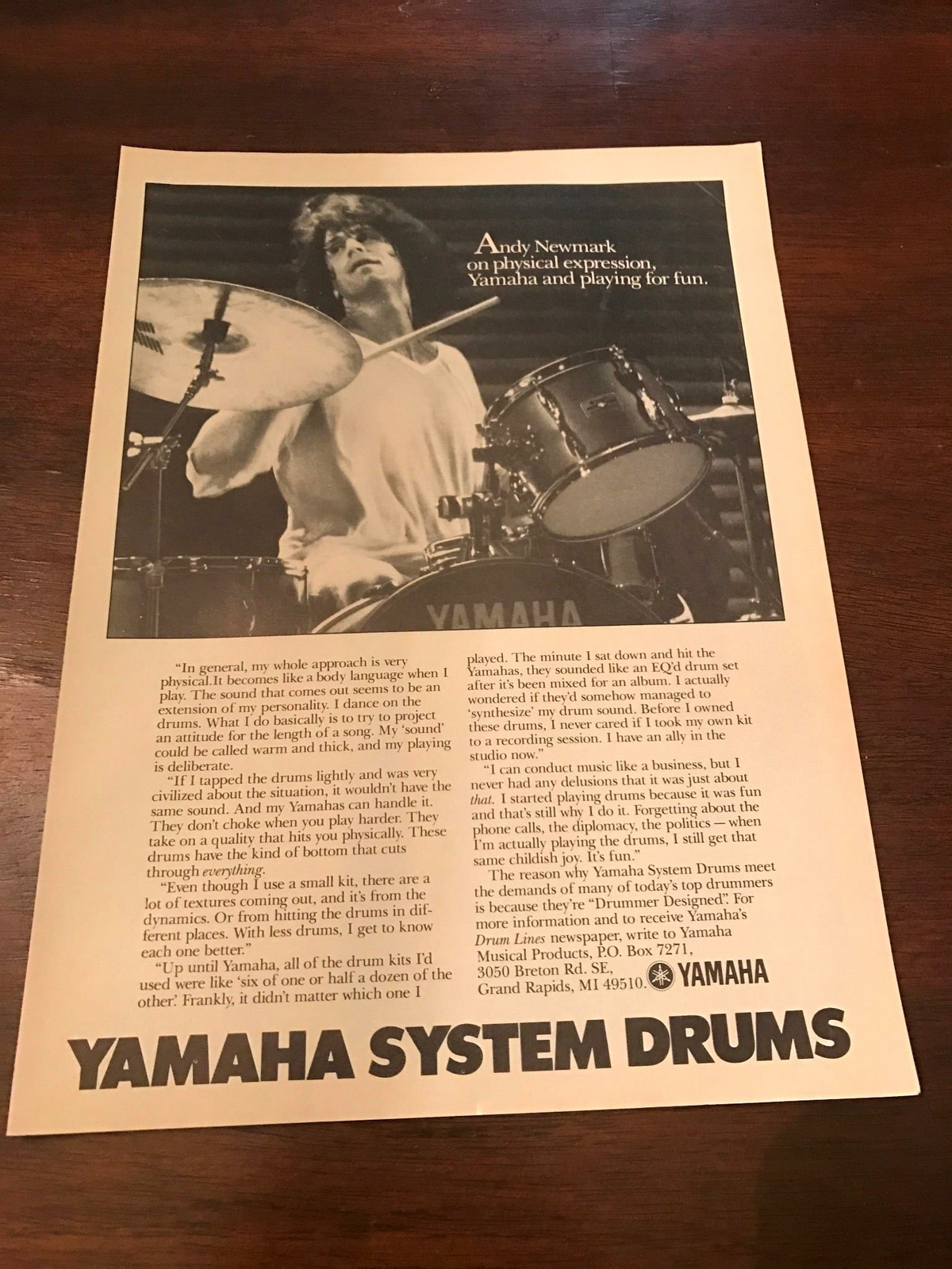 1984 VINTAGE 8X11 PRINT Ad FOR Yamaha SYSTEM DRUMS DRUMMER LEGEND ANDY ...