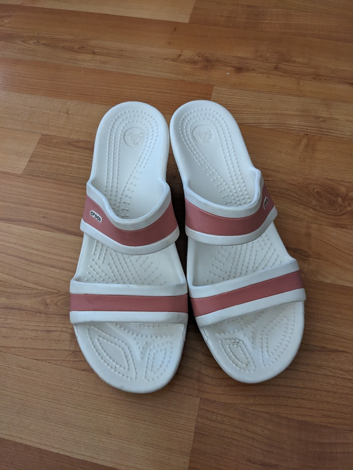 CROCS Pink And White Slip On Wedge Sandals Vintage Si… - Gem