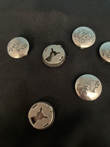 Vintage Silver (sterling?)Stamped Button Covers Lot Of 6 Bison/Buffalo ...