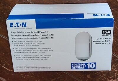 10 Pack EATON 15 AMP Single Pole Decorator Switch -WHITE- #7501W-10-LW ...