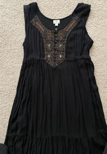 Forbidden Dress Large Gauze Black Wooden Beads Boho Cruise Flowy Hippie ...