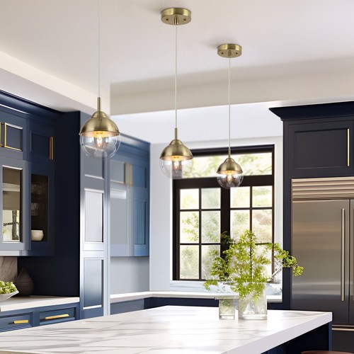 Modern Gold 1-Light Glass Globe Pendant Lights Kitchen Gold 6" D x 9" H ...