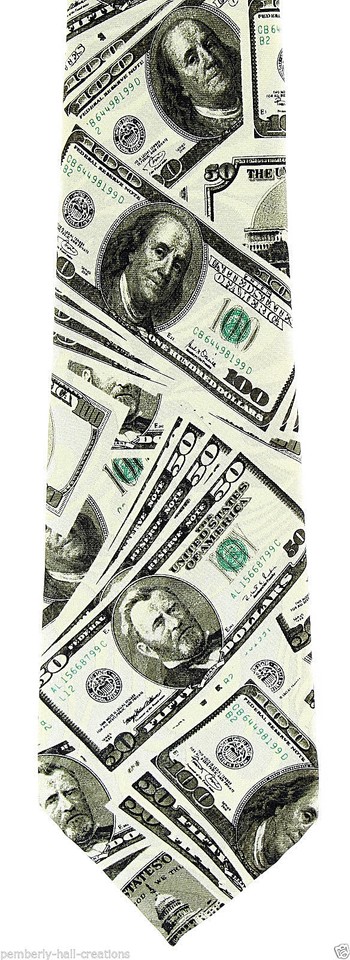 $100 & $50 Bills Men's Neck Tie Finance Franklin Grant Banking Money ...