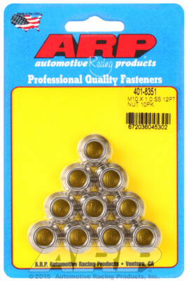 ARP 12-Point Nut Polished S/S 10mm X 1.00 Thread 12mm Socket 10-Pack ...